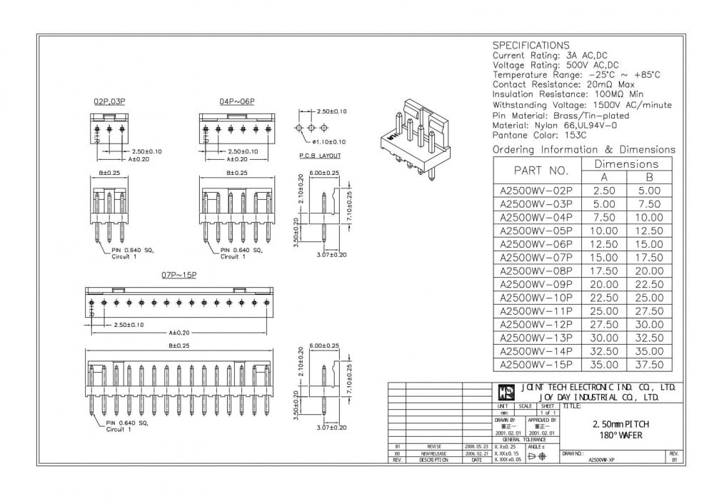 A2500WV series technical drawing and specifications