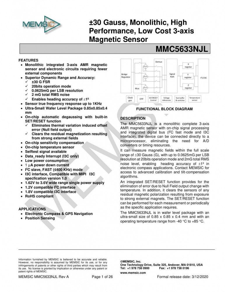 MMC5633NJL technical document page 1