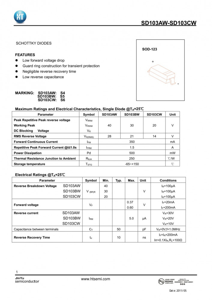 SD103AW datasheet page 1