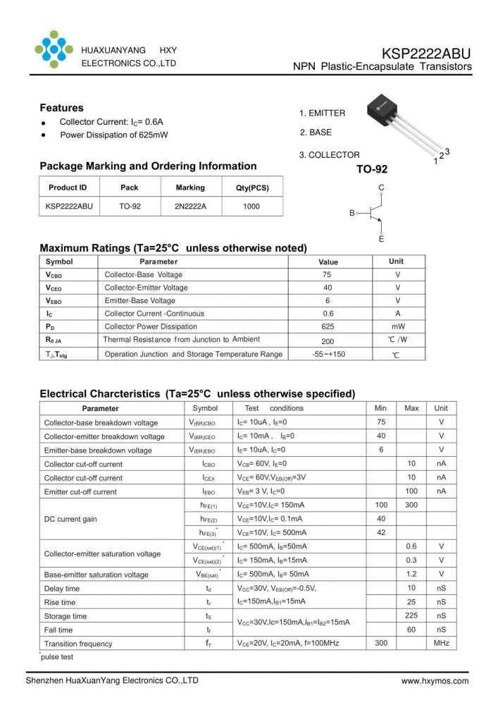 KSP2222ABU-HXY datasheet page 1