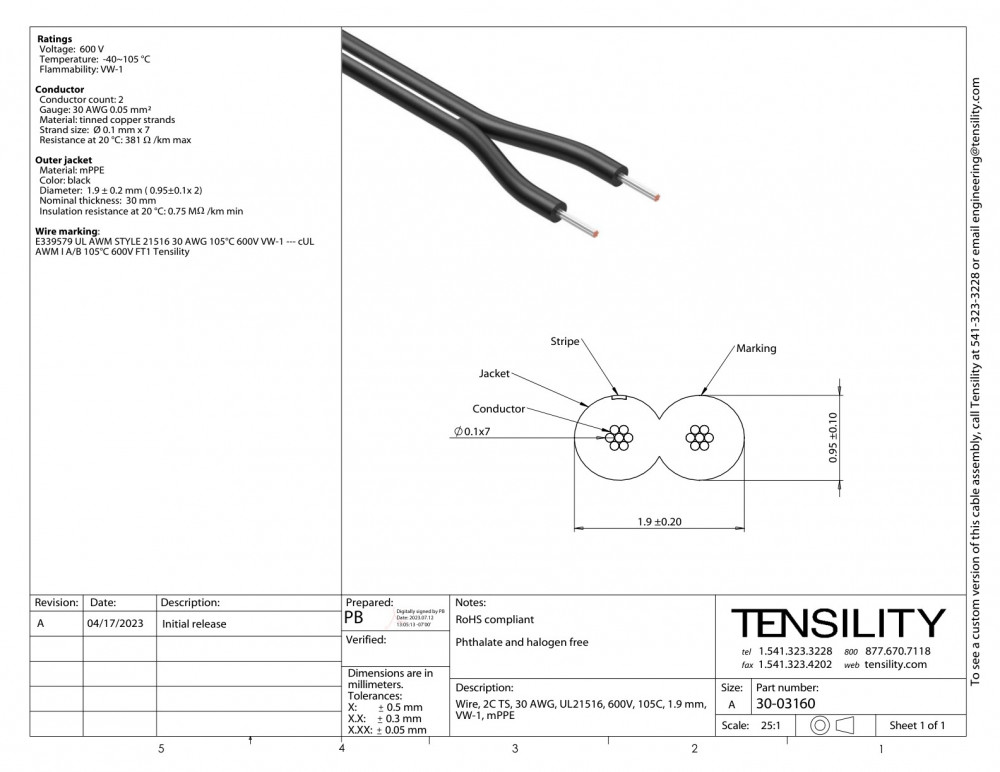 Tensility International 30-03160 product drawing and specifications