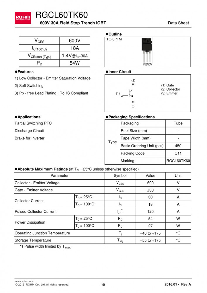 RGCL60TK60GC11 datasheet page 1
