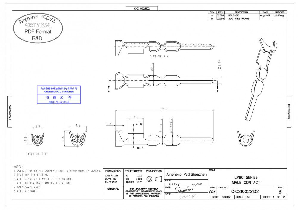 Amphenol C310023102 technical drawing page 1