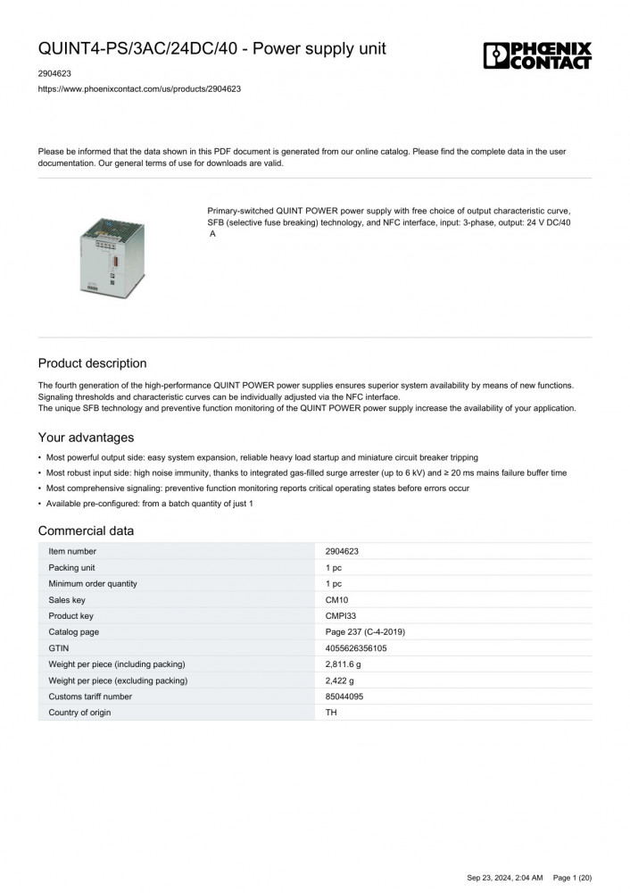 Phoenix Contact 2904623 datasheet page 1