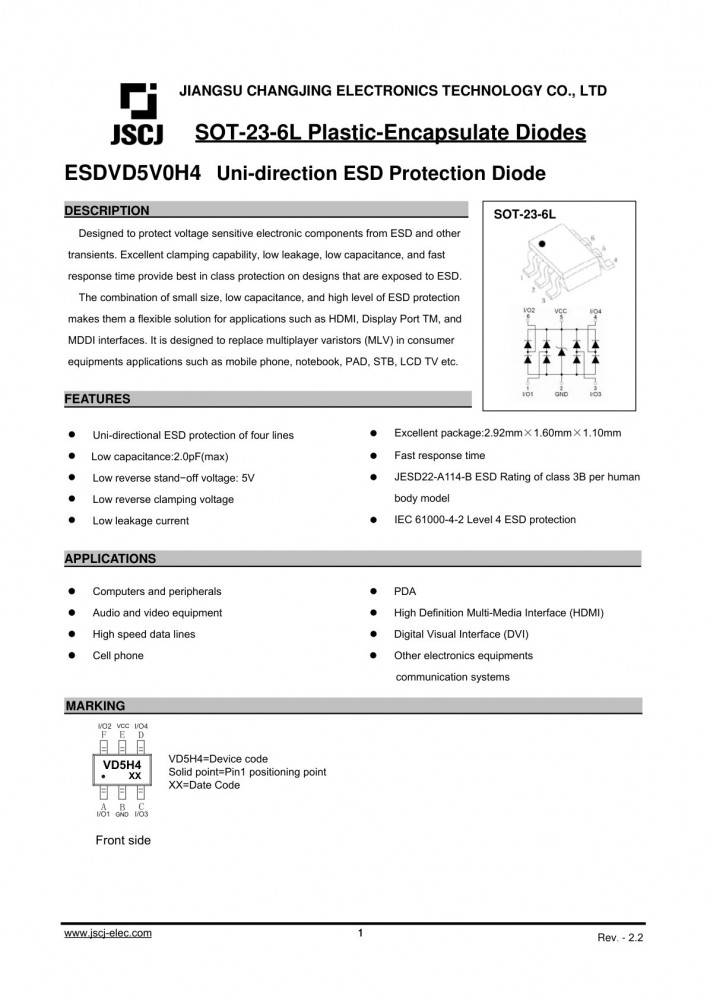 ESDVD5V0H4 datasheet page 1