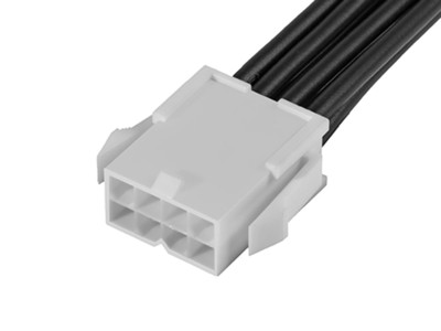 Mini-Fit Jr. Male-to-Pigtail Off-the-Shelf (OTS) Cable Assembly, Dual Row, 300.00mm Length, Gold (Au) Plating, 8 Circuits, Black for sale