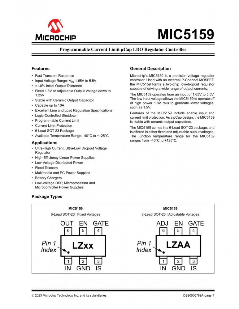 MIC5159 technical document page 1