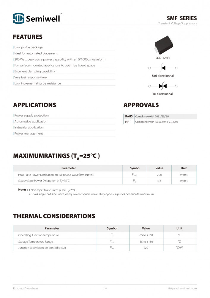 SMF13CA datasheet preview, page 1