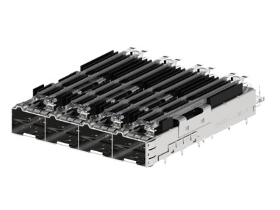 SFP-DD 1-by-6 Cage Assembly with Spring Fingers, Closed Top, Two Rear Legs, with Press-Fit Pins
