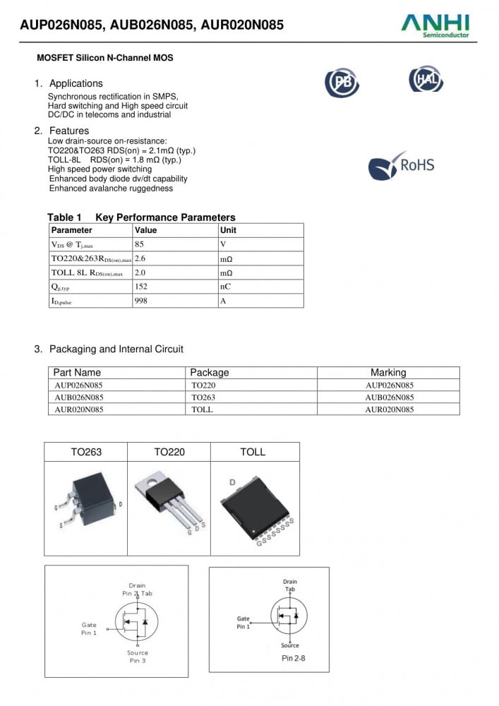 AUR020N085 datasheet page 1