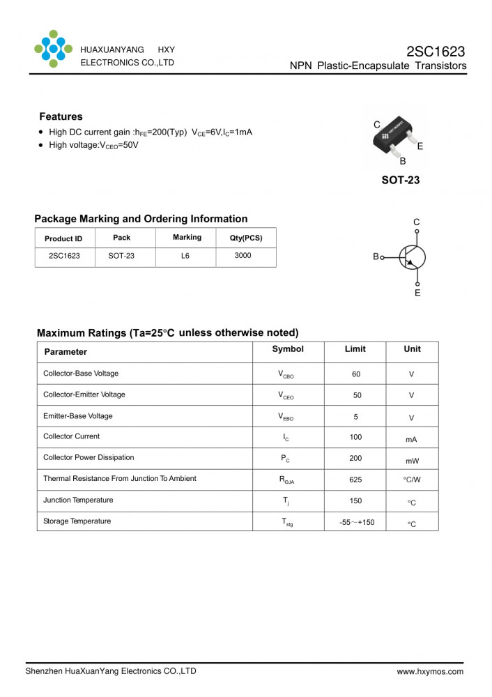 2SC1623 technical document page 1
