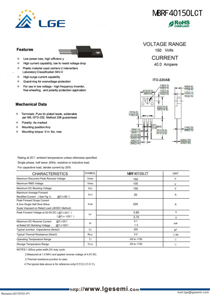MBRF40150LCT datasheet page 1