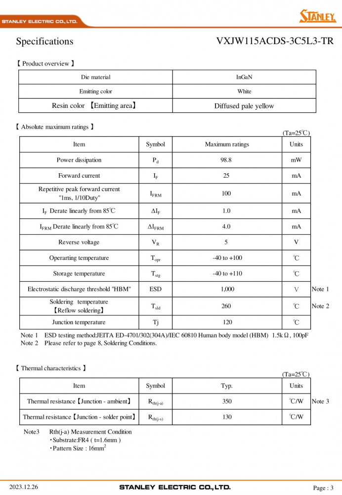 STANLEY VXJW115ACDS-3C5L3-TR datasheet, page 3
