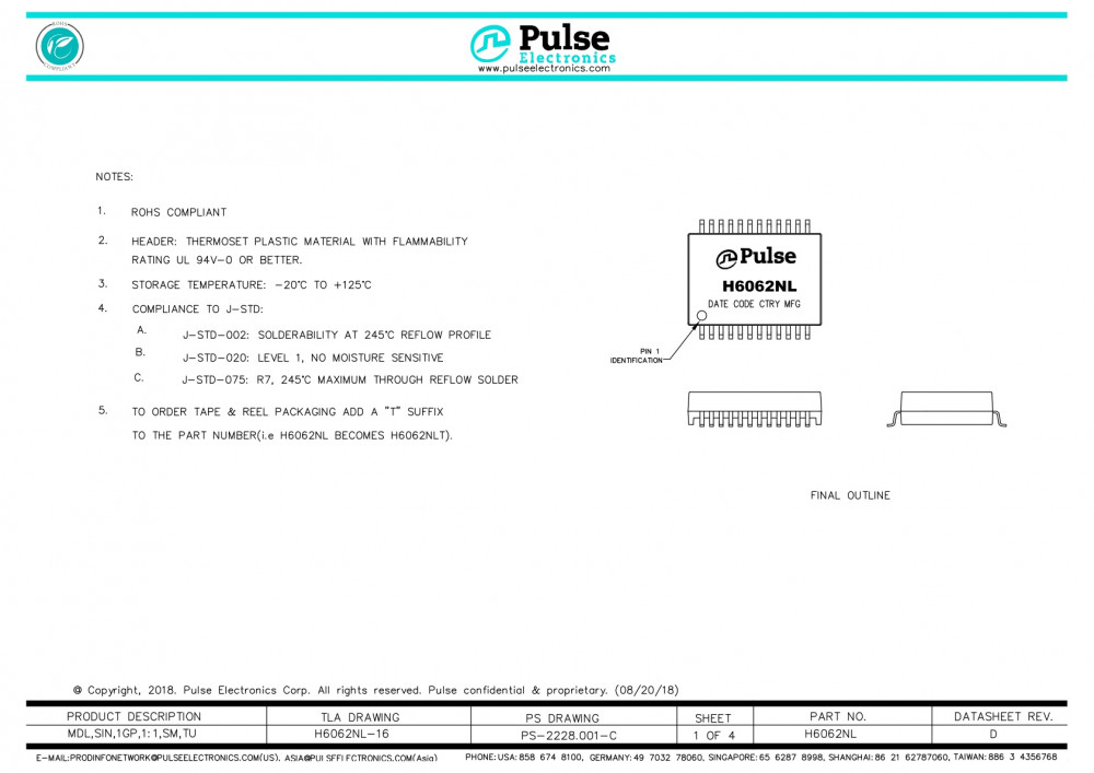 H6062NL datasheet sheet 1