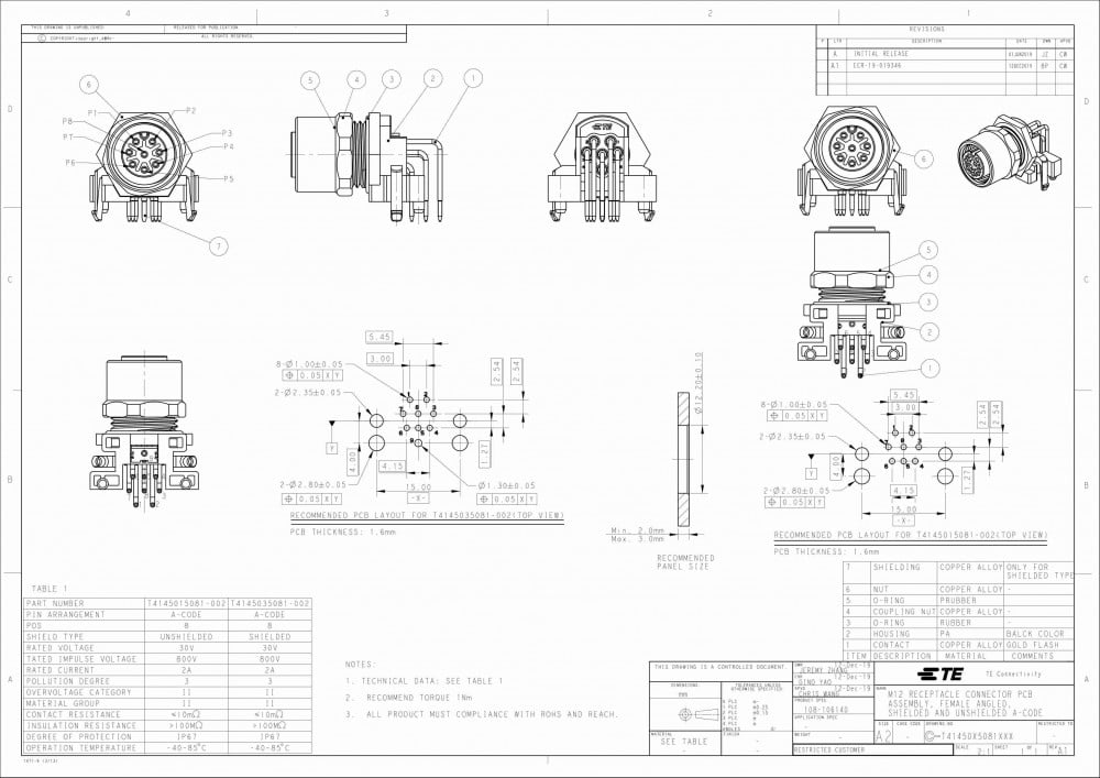 TE Connectivity T4145035081-002 technical drawing preview