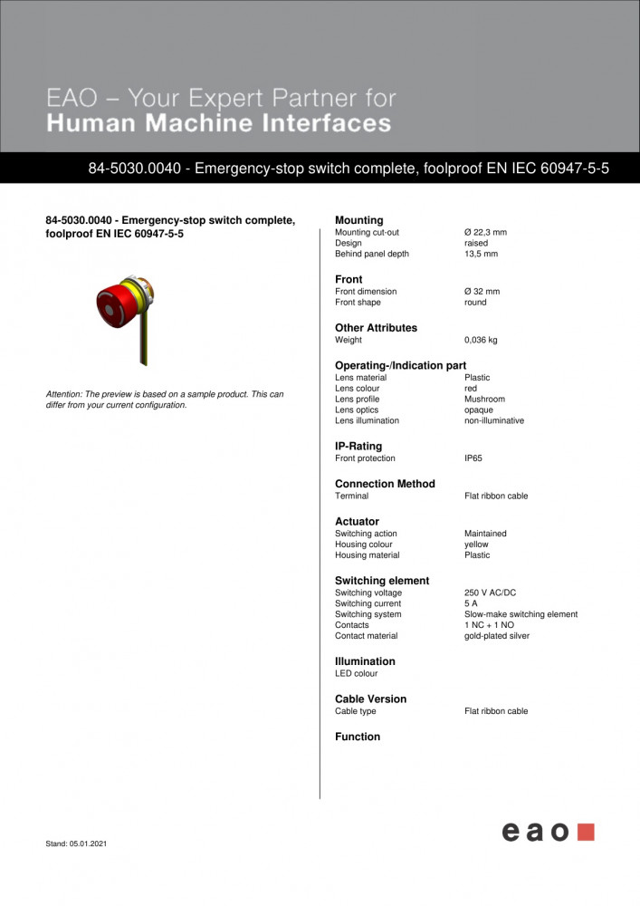 Technical documentation page 1 for model 84-5030.0040