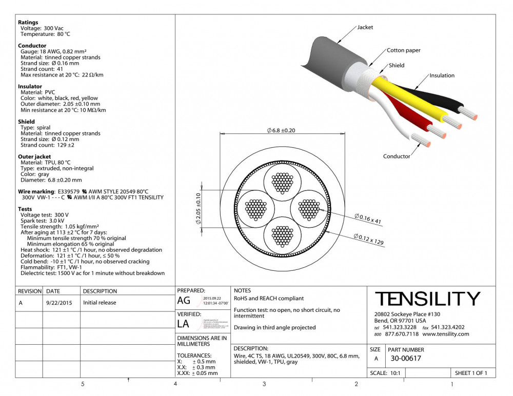 Tensility International 30-00617 cable specification drawing