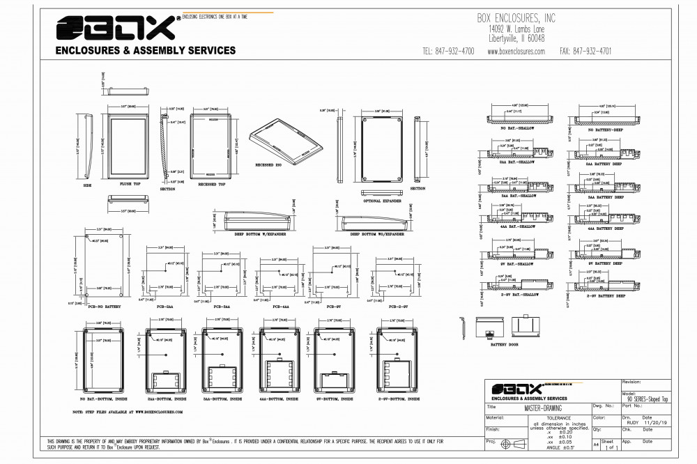 Box Enclosures 90 Series sloped-top master drawing
