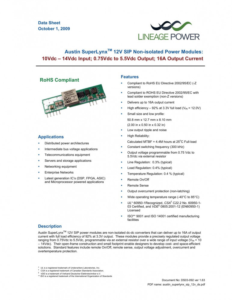 AXA016A0X3 datasheet page 1