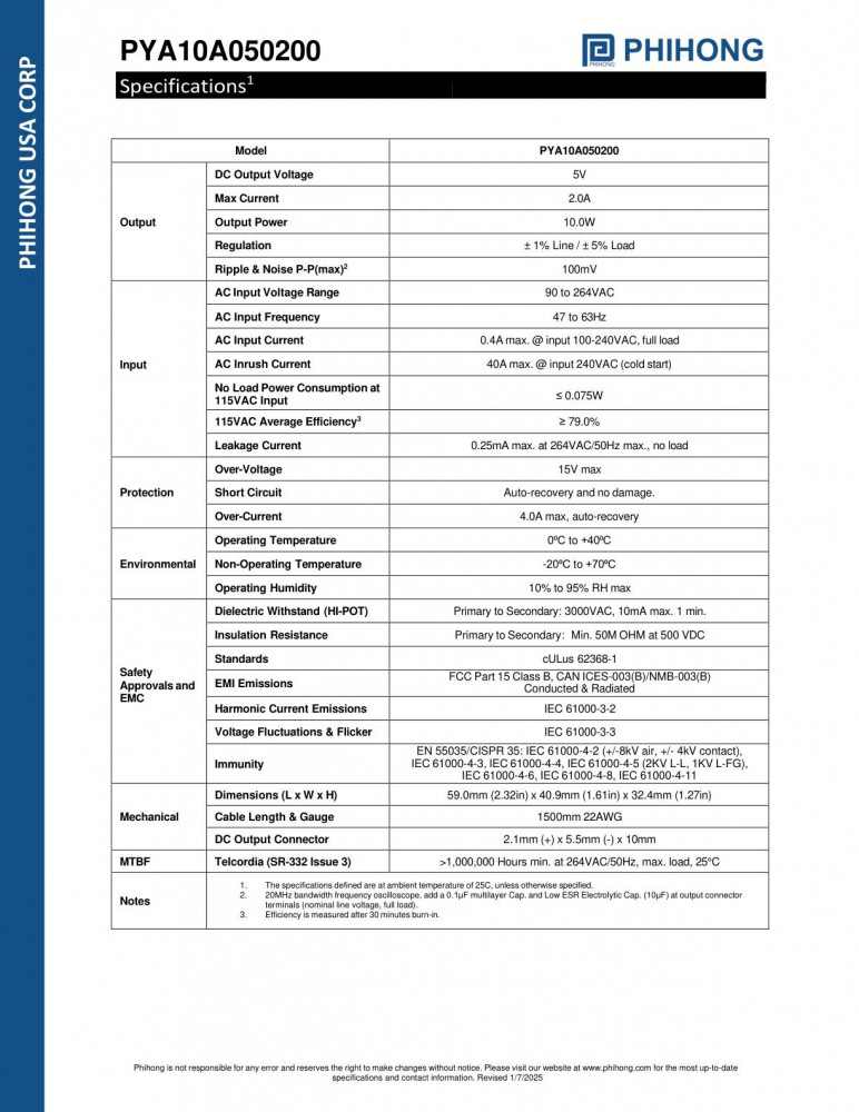 PYA10A050200 technical document page 2