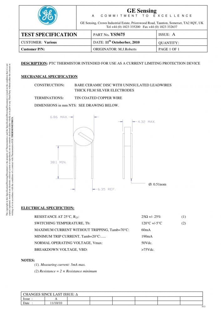 YS5675 specification document preview