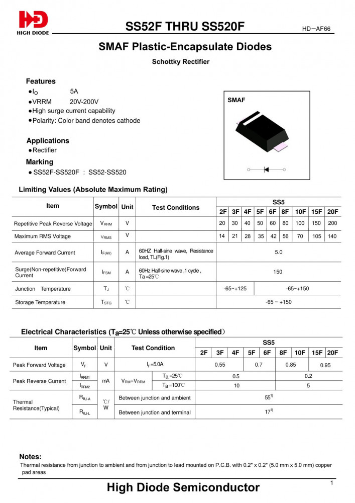 SS510F datasheet page 1