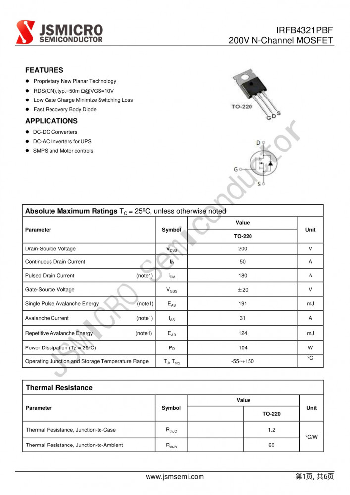IRFB4321PBF datasheet page 1