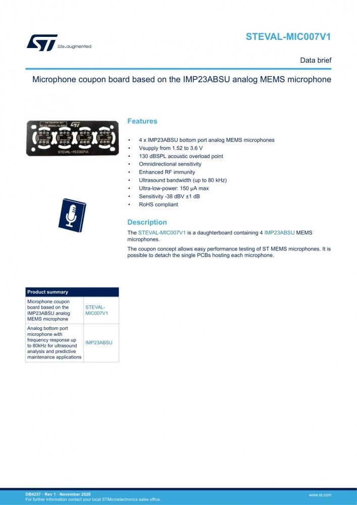 STEVAL-MIC007V1 technical document page 1
