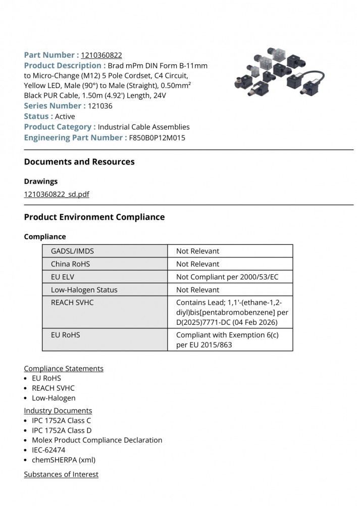 Molex 1210360822 technical drawing, page 1