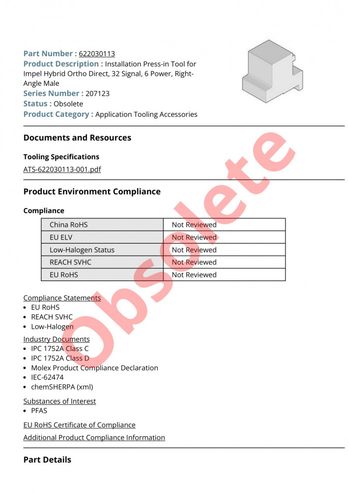 Tooling specification document image, page 1