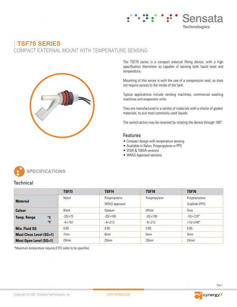 TSF70 series technical document page 1