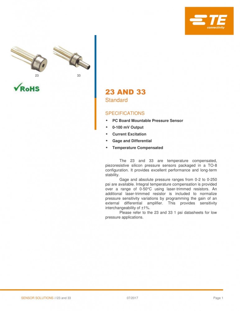 TE Connectivity 33A-005D datasheet page 1