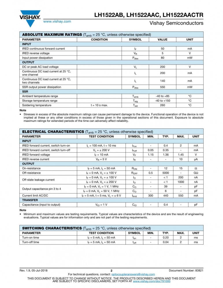 LH1522AAC datasheet page 2