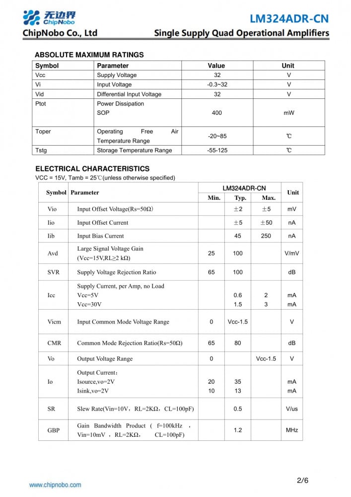 LM324ADR-CN datasheet page 2