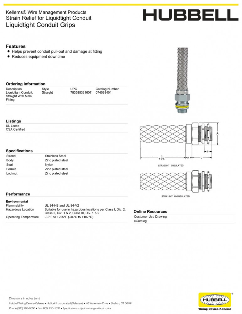 Product technical document image for Burndy 074093401