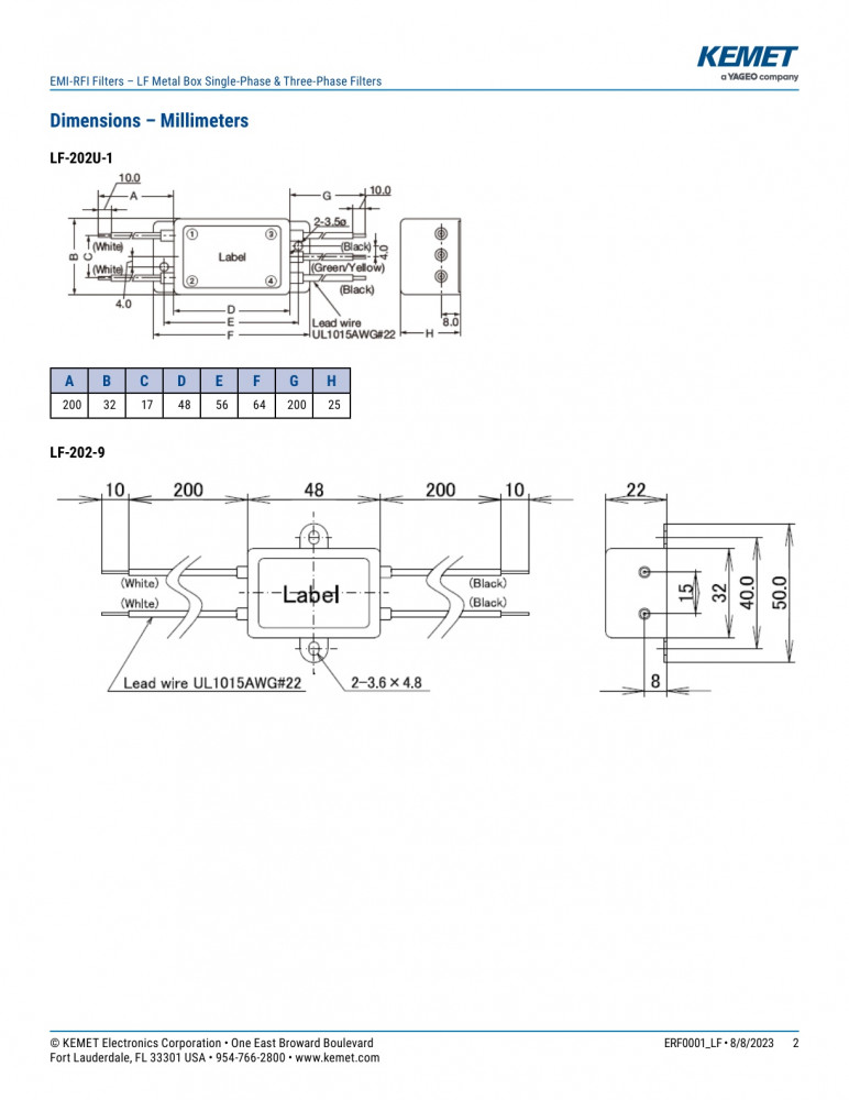 KEMET LF filter datasheet page 2