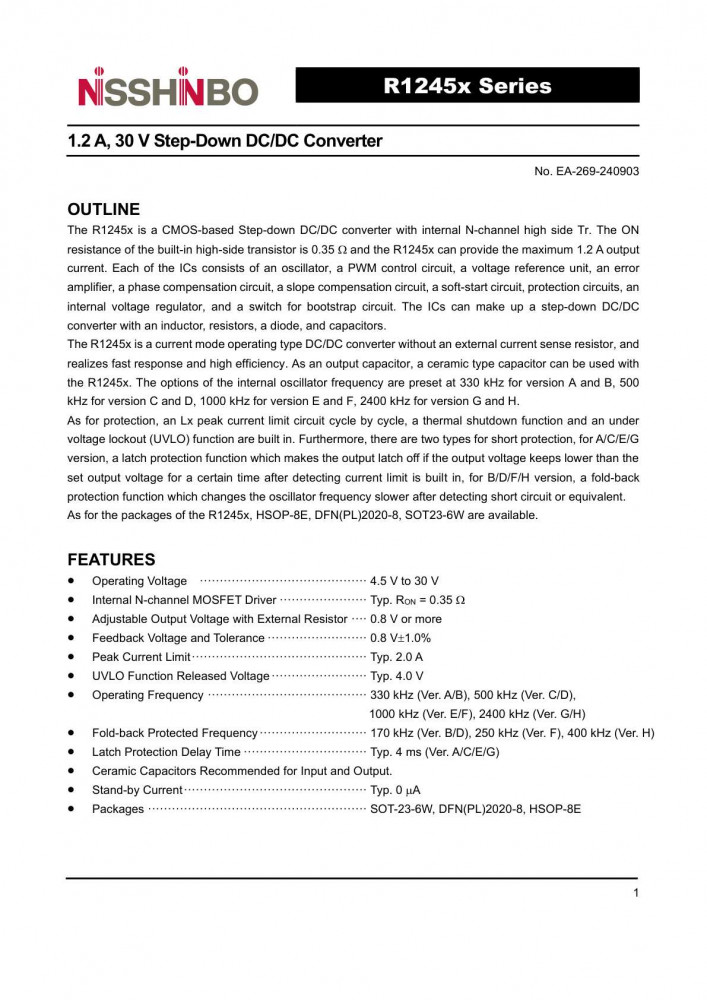 R1245x datasheet page 1
