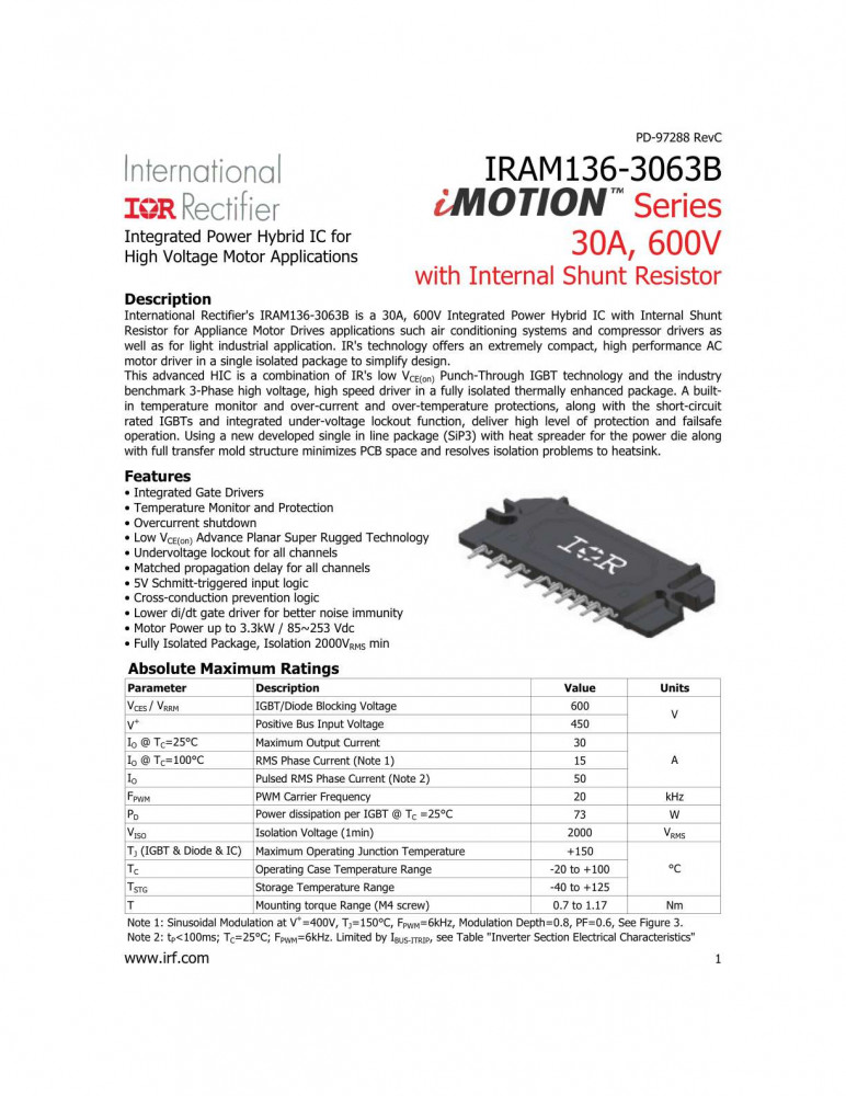 IRAM136-3063B2 datasheet page 1