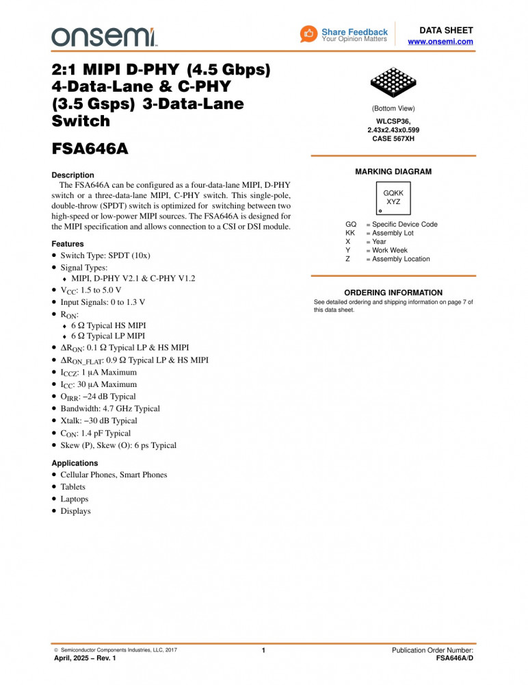 FSA646A datasheet page 1