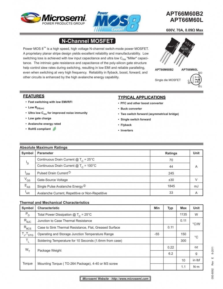 APT66M60L datasheet page 1