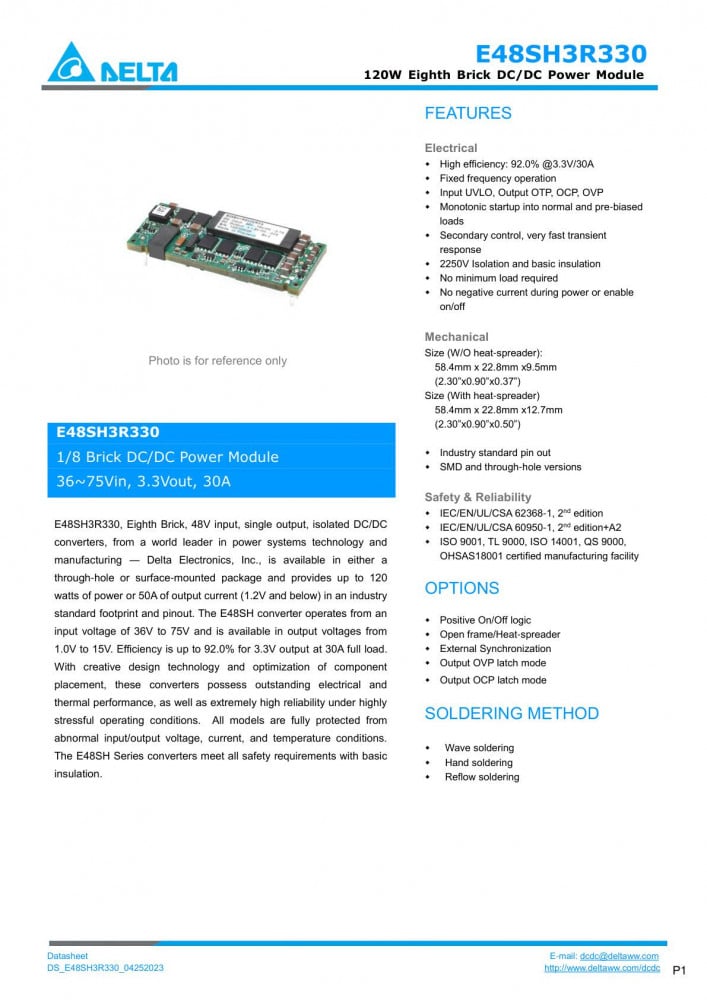 DELTA E48SH3R330 datasheet page 1