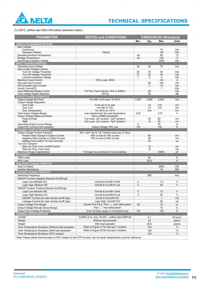 DELTA E48SH3R330 datasheet page 2