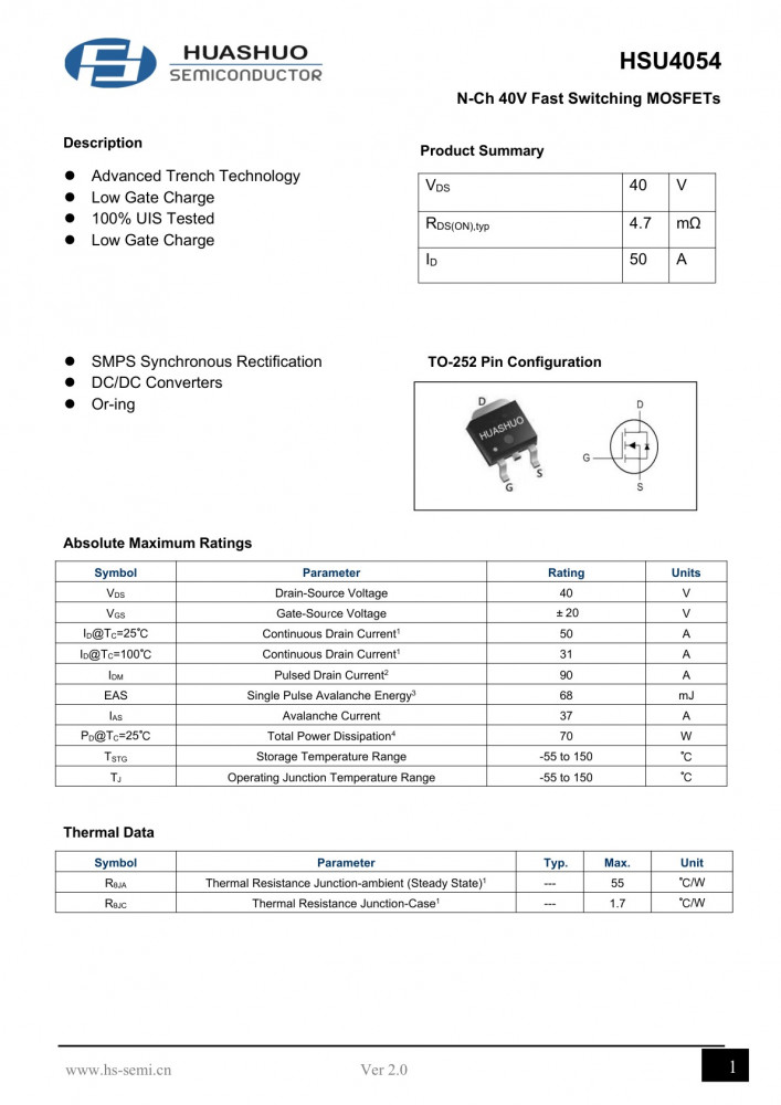 HSU4054 datasheet page 1