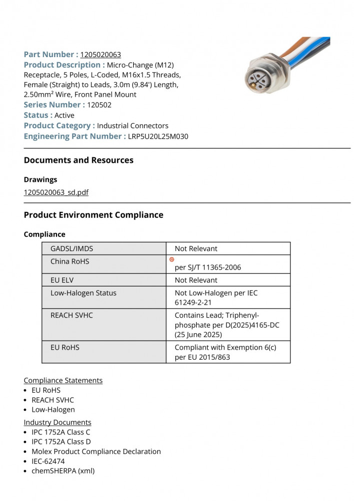 MOLEX product documentation page 1