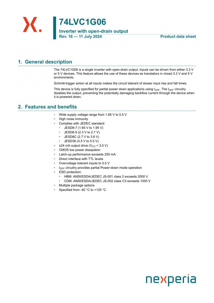 74LVC1G06GV,125 datasheet page 1