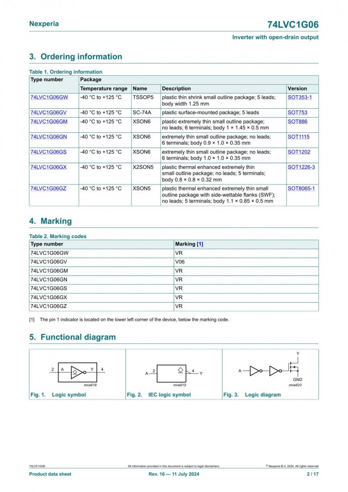 74LVC1G06GV,125 datasheet page 2