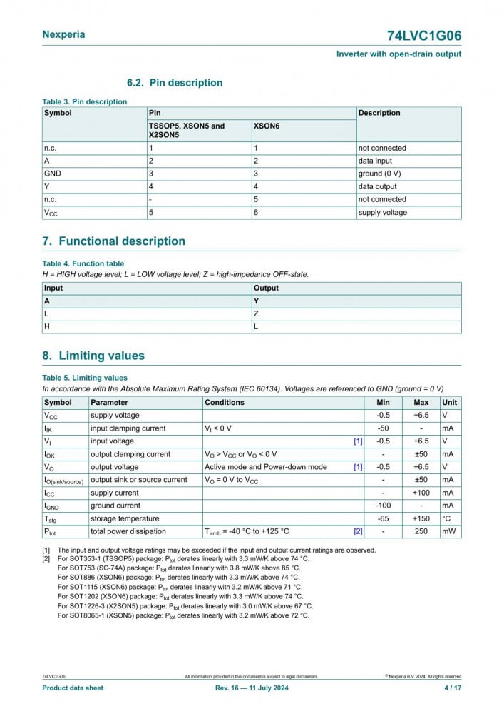 74LVC1G06GV,125 datasheet page 4