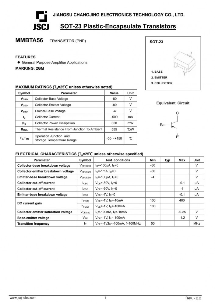 MMBTA56 datasheet page 1