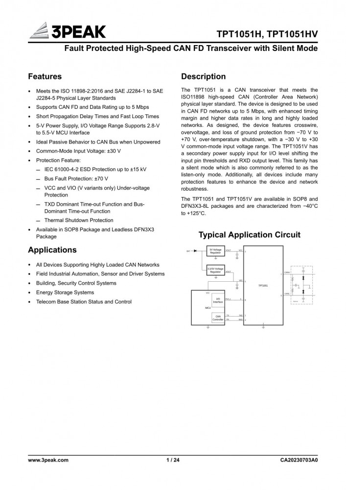 TPT1051H-SO1R-S datasheet page 1
