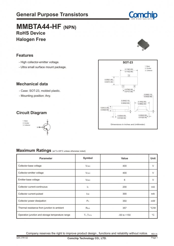 MMBTA44-HF datasheet page 1